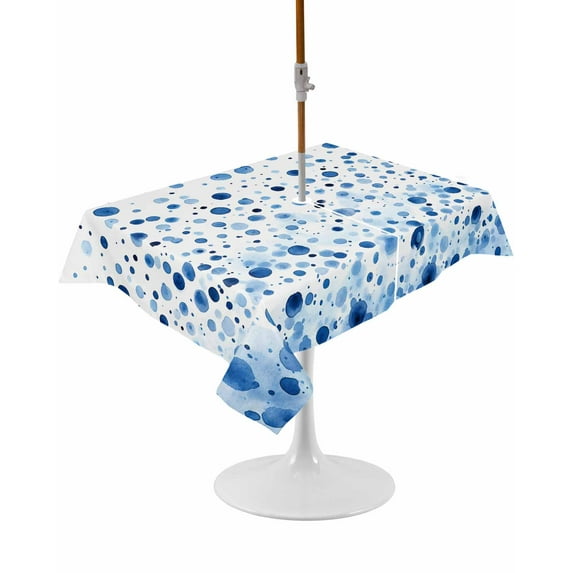 Blue Polka Dot Rectangle Outdoor Tablecloth, Waterproof Table Cloth ...