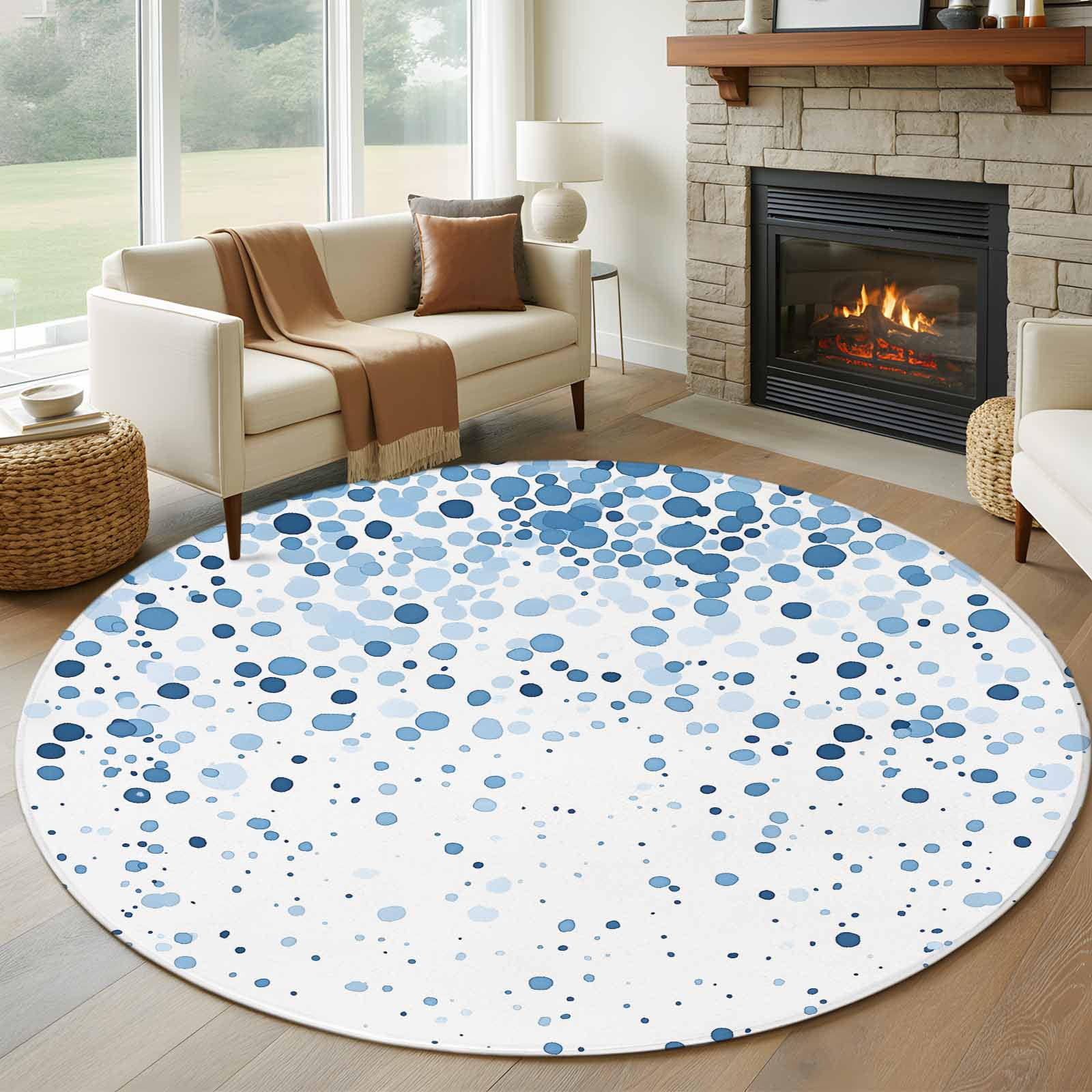 Blue Polka Dot Round Area Rug 5 FT, Non Slip Bedroom Rugs, Abstract ...