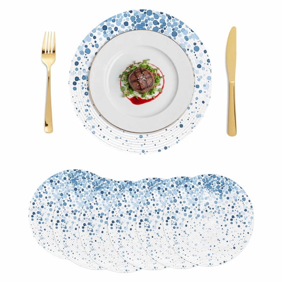 Blue Polka Dot Round Placemats Set of 6, Braided Polypropylene Place ...