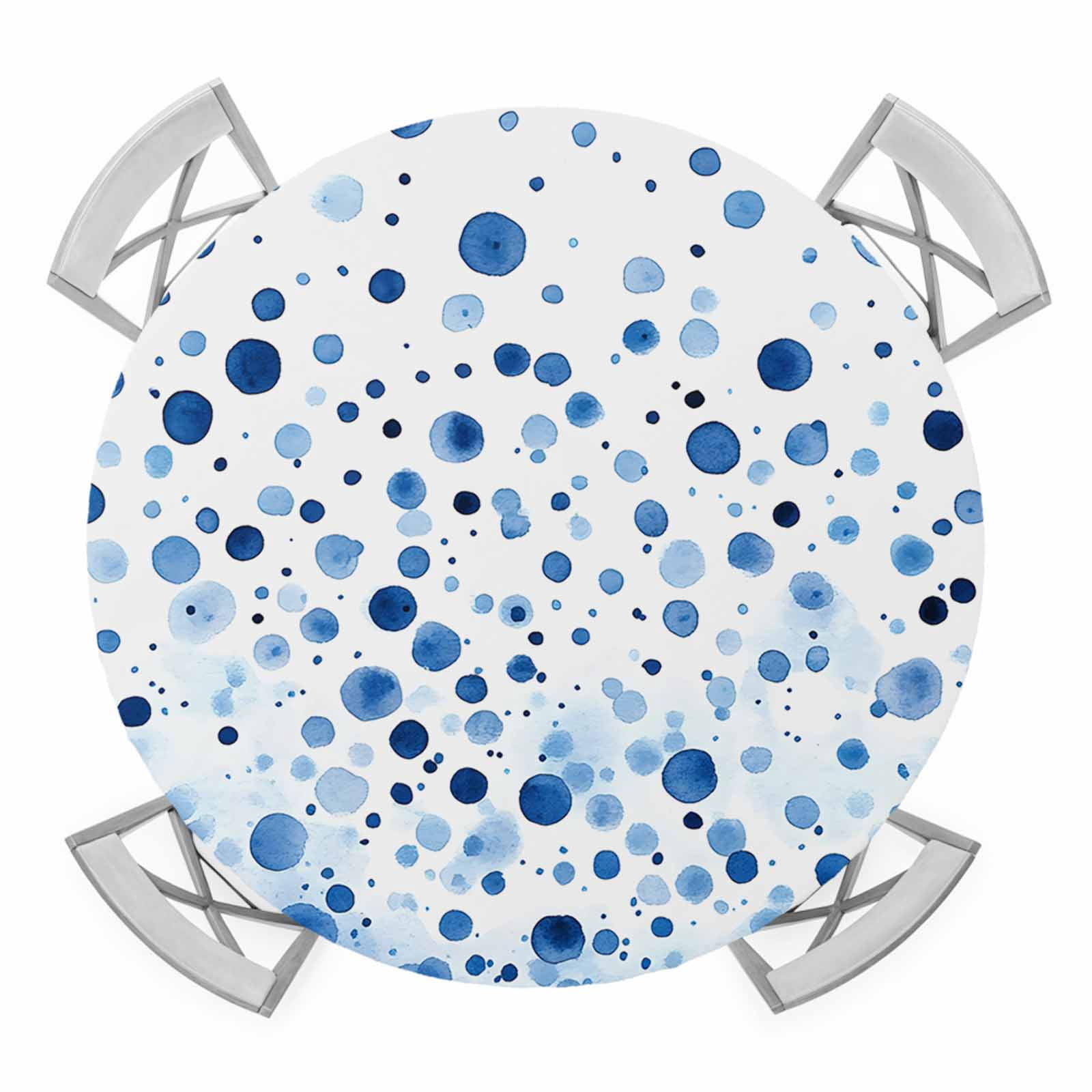 Blue Polka Dot Round Tablecloth for 36-44 Inch Tables, Fitted Table ...