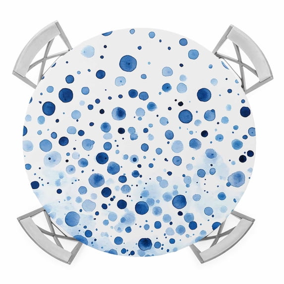Blue Polka Dot Round Tablecloth for 36-44 Inch Tables, Fitted Table ...