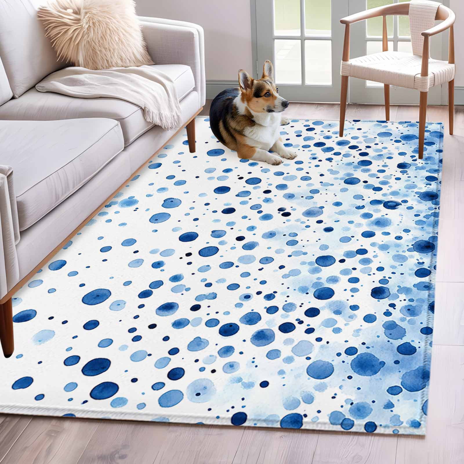Blue Polka Dot Runner Rug 2.7x5 FT, Non Slip Entryway Carpet, Modern ...