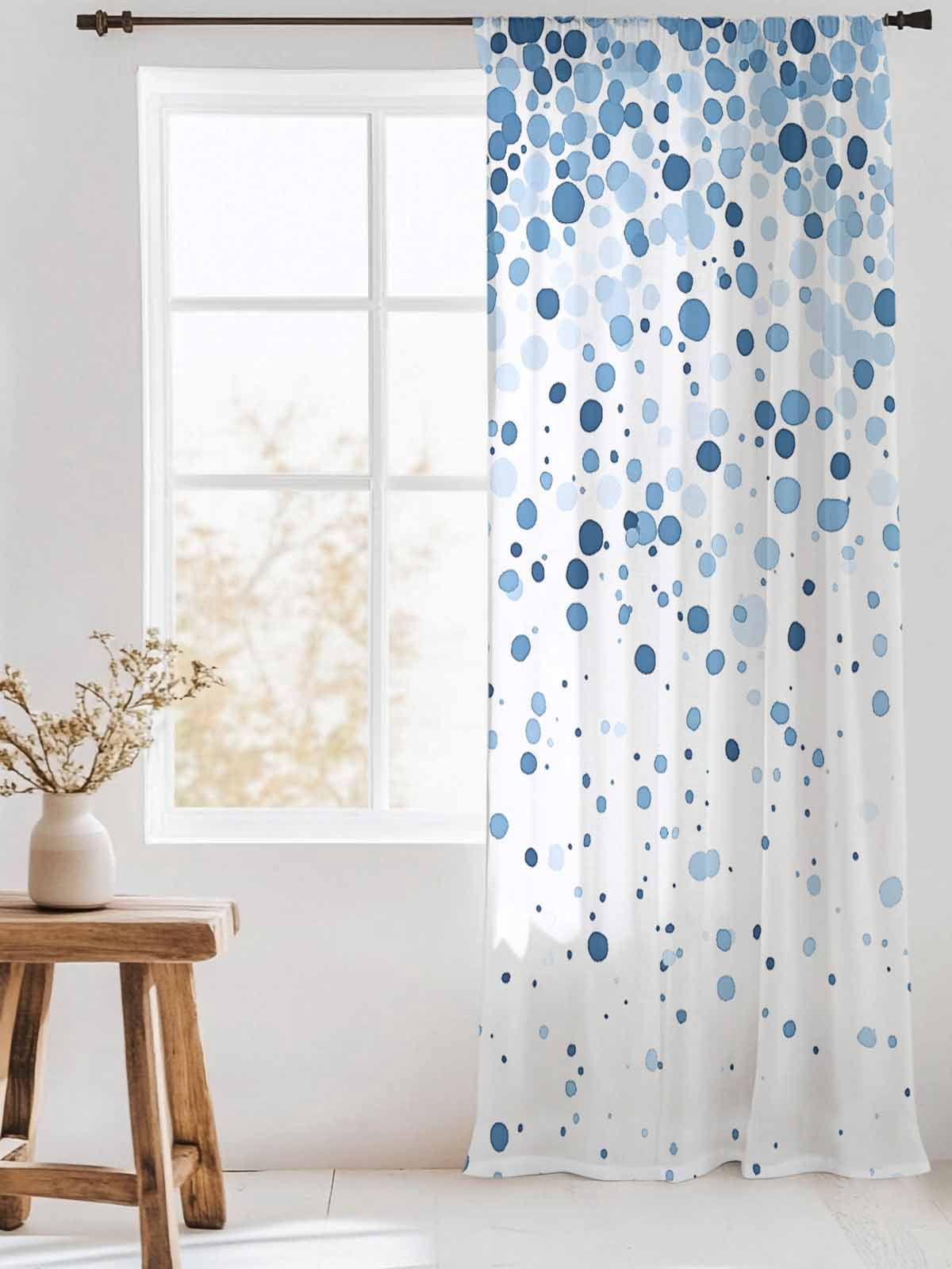 Blue Polka Dot Sheer Curtains 84 Inch Long 1 Panel Watercolor Blue ...