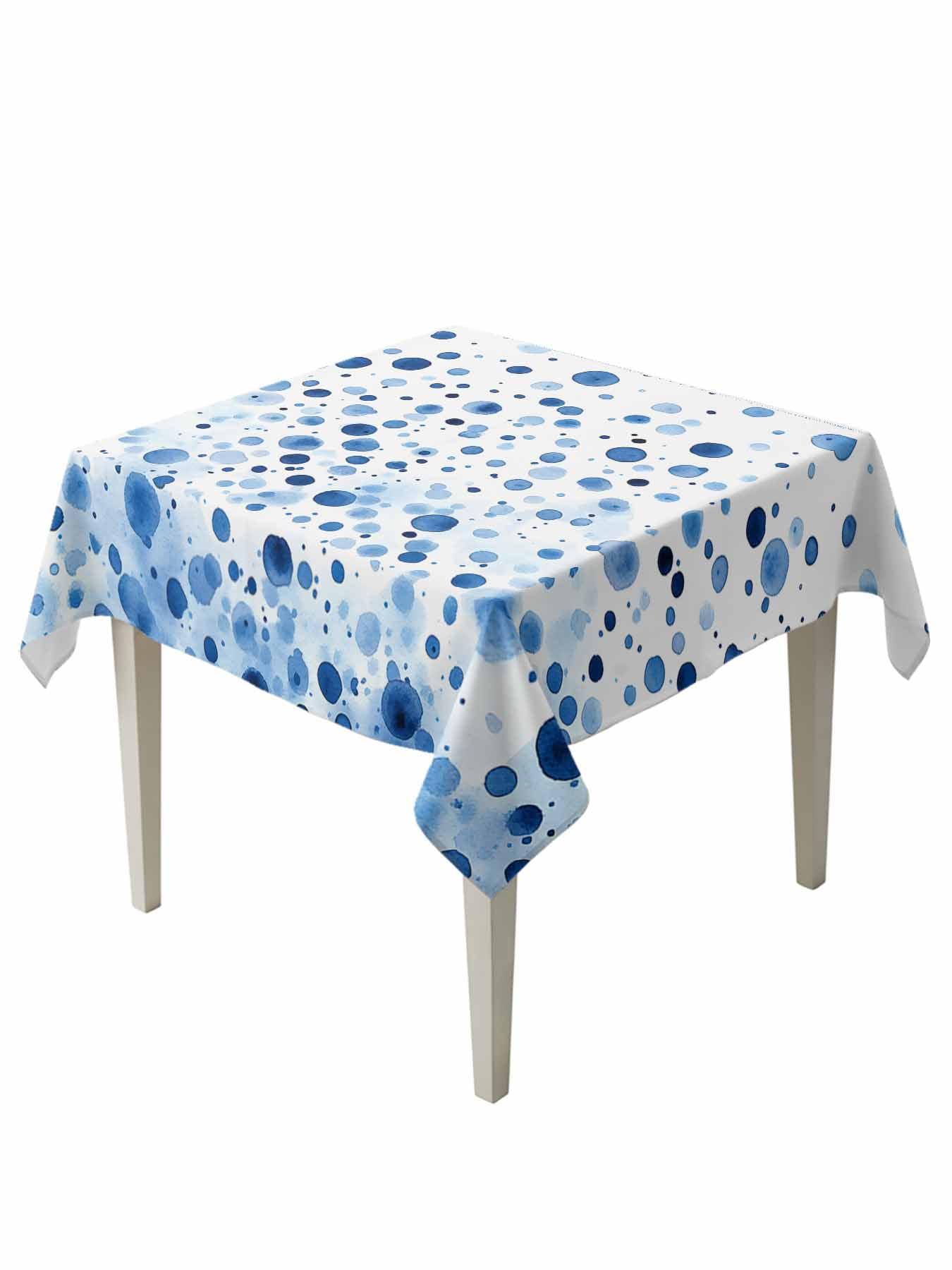 Blue Polka Dot Table Cloth, Modern Art Abstract Watercolor Dot ...