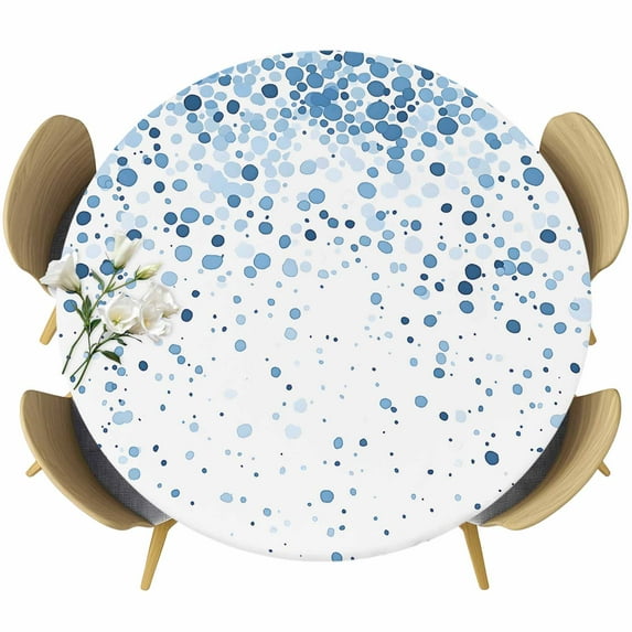 Blue Polka Dot Table Cloth, Round Fitted Tablecloths with Elastic Edge ...