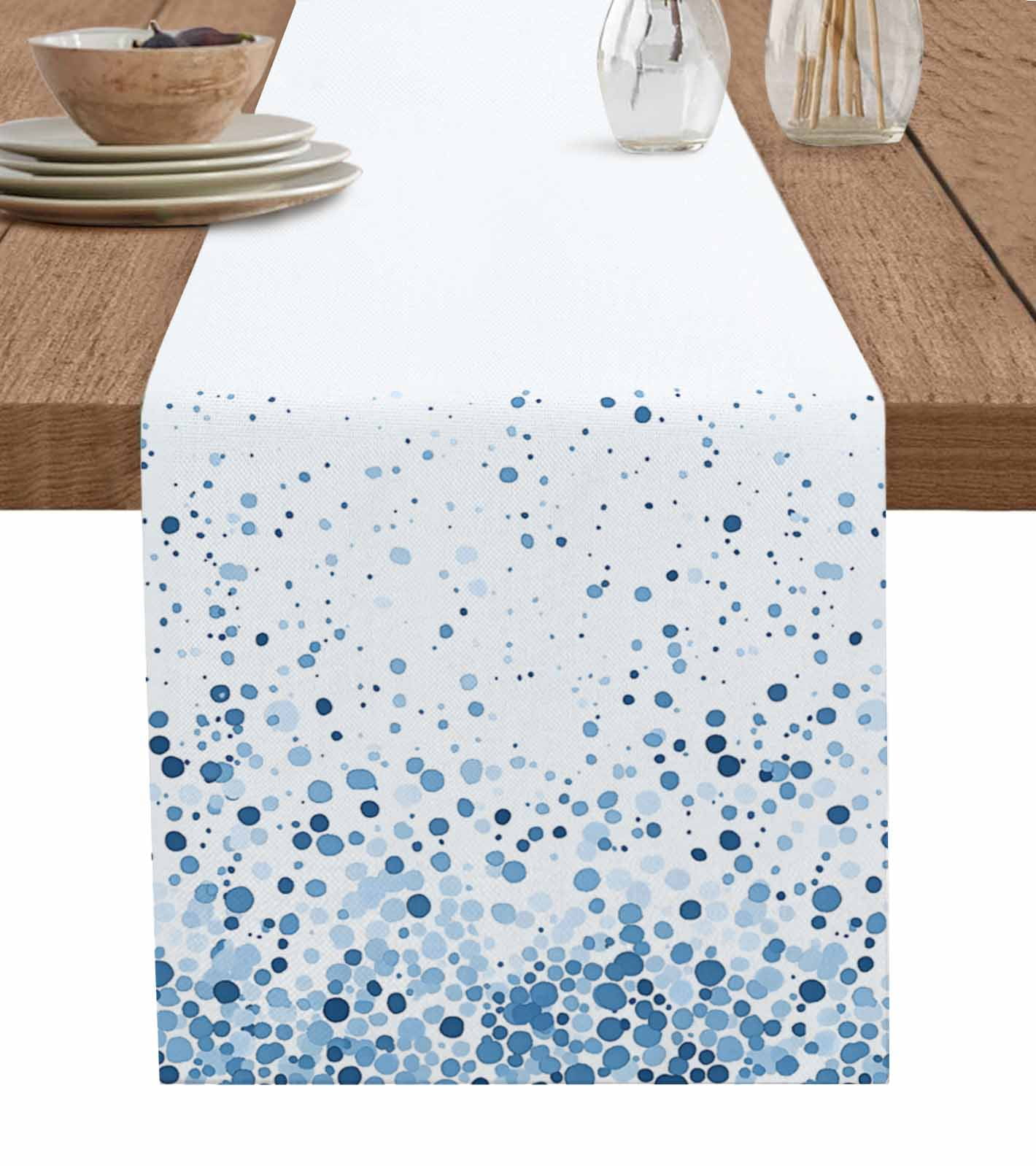 Blue Polka Dot Table Runner 60 Inches, Abstract Modern Art Dots ...
