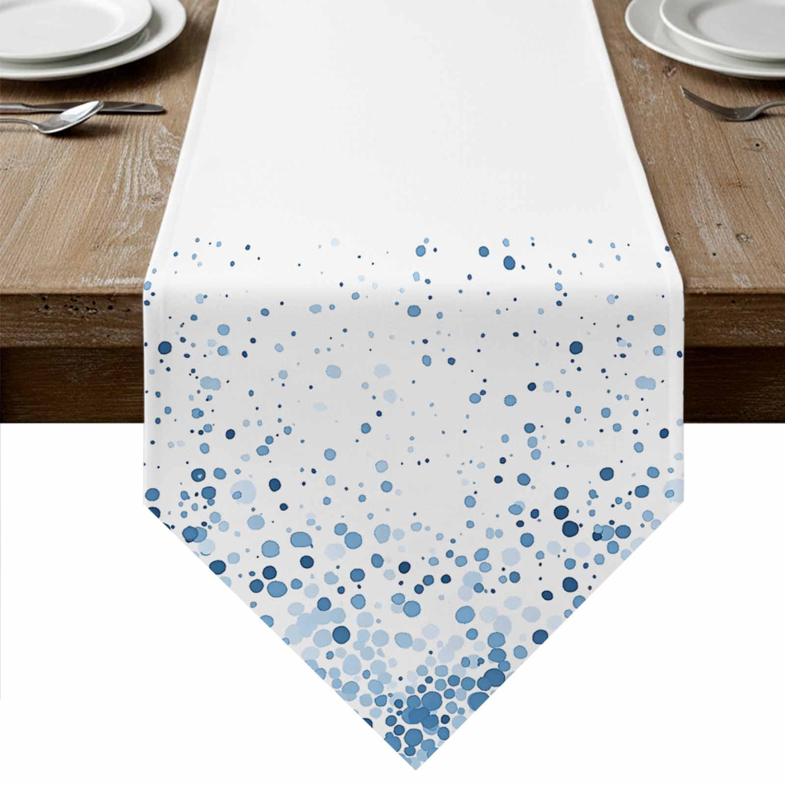 Blue Polka Dot Table Runner Linen Burlap Table Runner 48 Inches Long ...