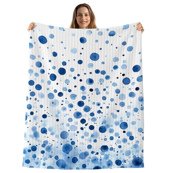 Blue Polka Dot Throw Blanket, Flannel Fleece Blanket with Striped ...