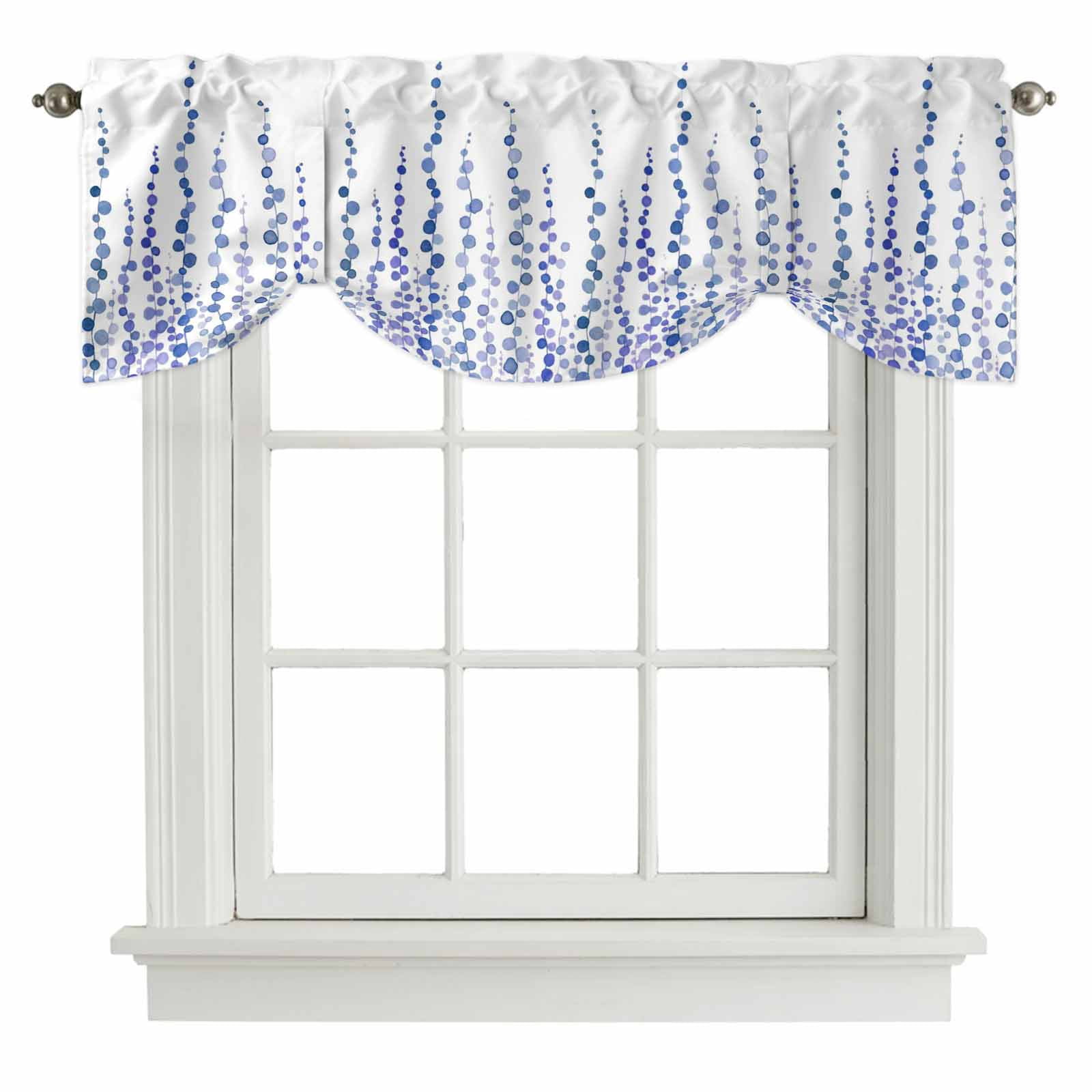 Blue Polka Dot Tie Up Valance Curtains Retro Abstract Art Watercolor ...