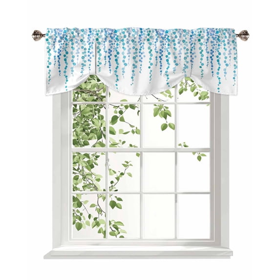 Blue Polka Dot Tie Up Valances Curtain, Watercolor Teal Blue Abstract ...
