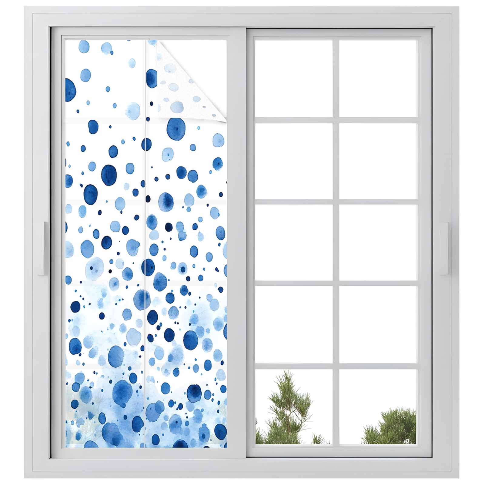 Blue Polka Dot Window Privacy Film, Modern Art Abstract Watercolor Dot ...