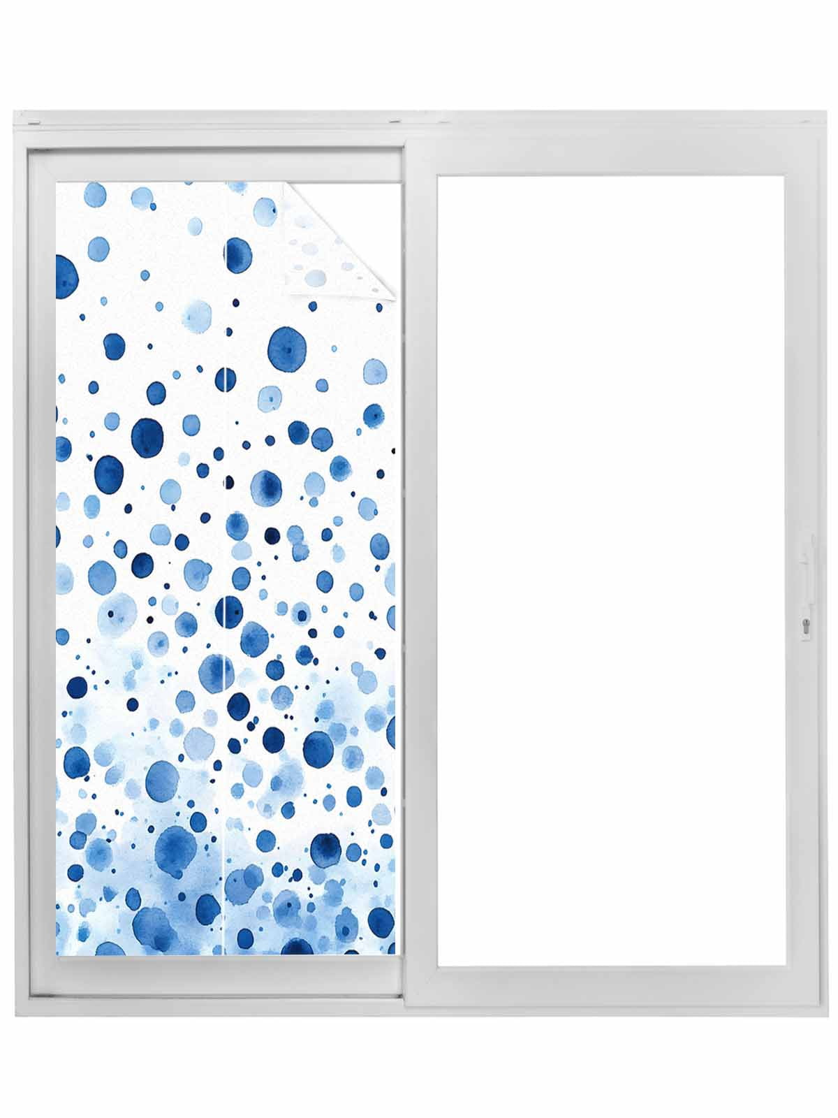 Blue Polka Dot Window Privacy Film, Modern Art Abstract Watercolor Dot ...