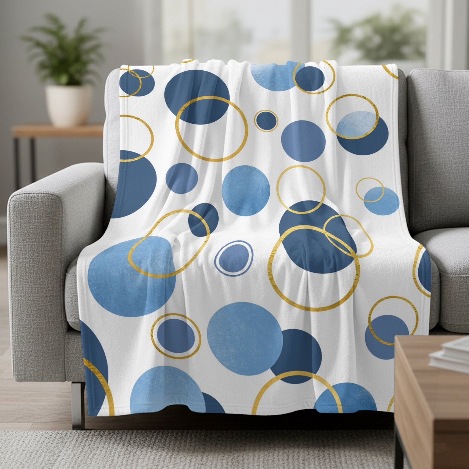 Blue Polka Dots Fleece Throw Blanket Watercolor Modern Abstract Art ...