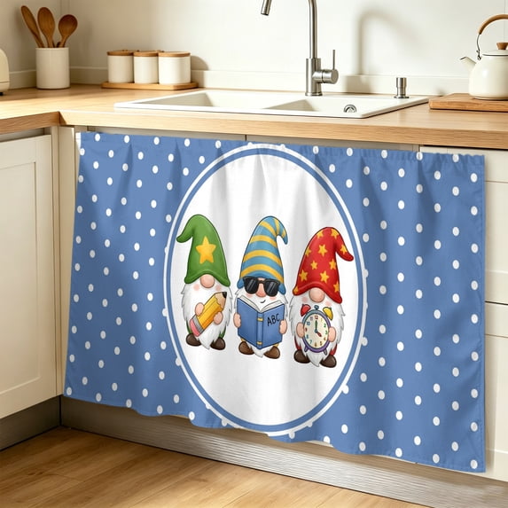Blue Polka Dots Gnomes Cabinet Curtain 28"W x 51"L, Pencils Book Clock ...