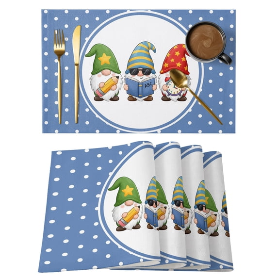 Blue Polka Dots Gnomes Placemats Set of 6 Pencils Book Clock Place Mats ...