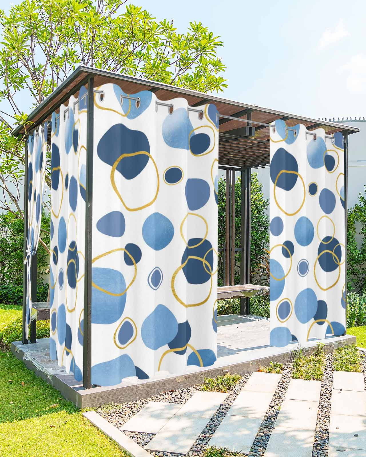 Blue Polka Dots Outdoor Curtains for Patio, Modern Abstract Art Privacy ...
