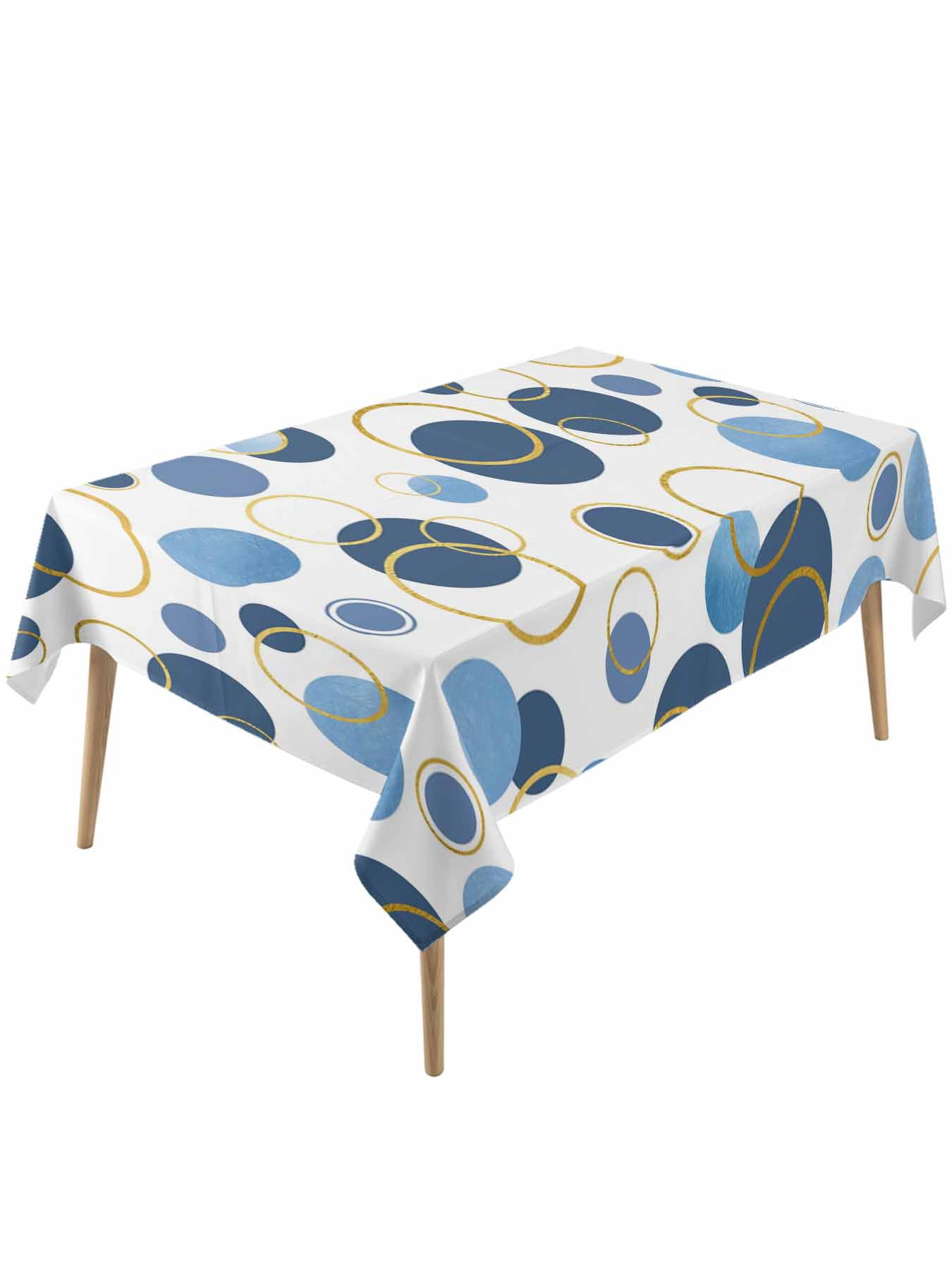 Blue Polka Dots Table Cloth, Waterproof Tablecloth for Rectangle Tables ...