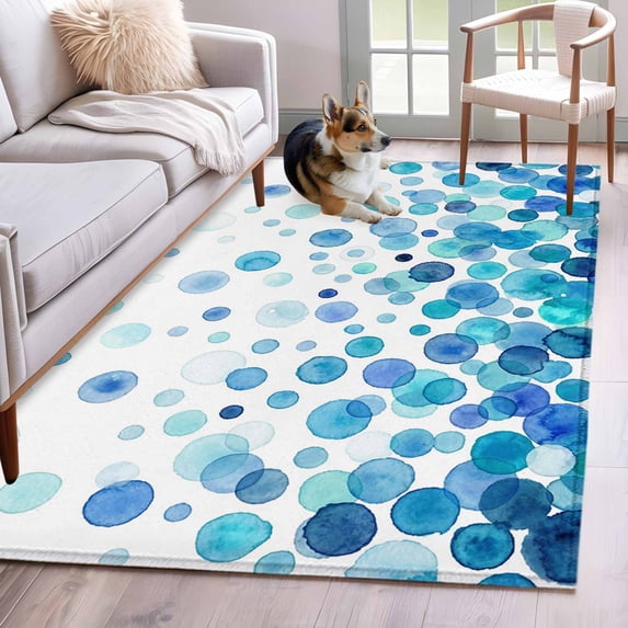 Blue Polka Dots Washable Area Rug 4x6 Watercolor Abstract Art Gradients ...