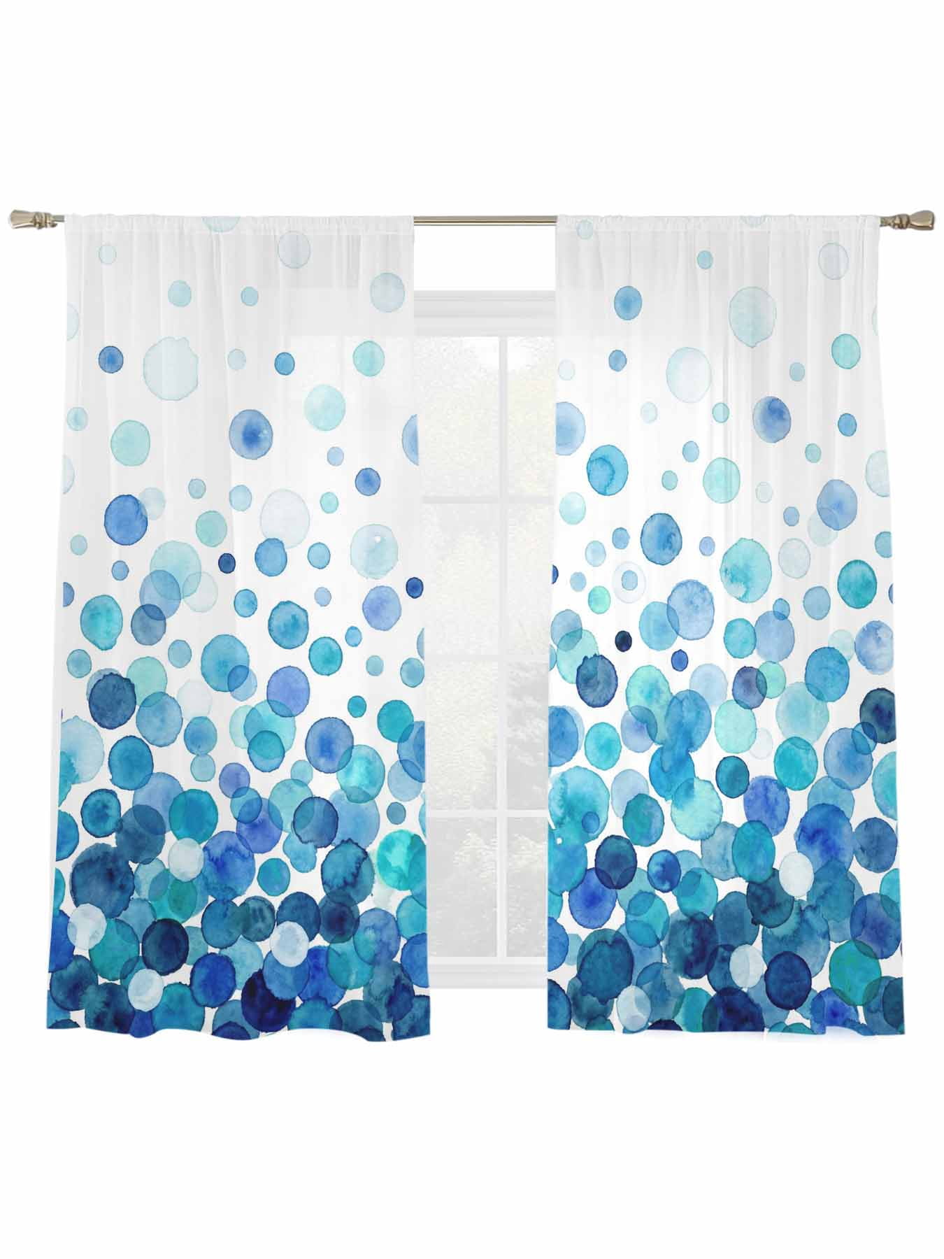Blue Polka Dots Window Sheer Curtain Watercolor Abstract Art Gradients ...