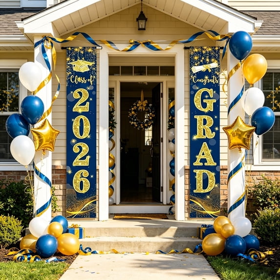 Blue Polyester Graduation Couplet Banner 180x30cm, Lightweight 110g ...