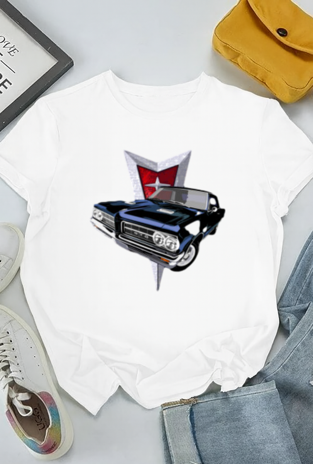 Blue Pontiac GTO Classic Car Retro Auto Collector Art Unisex T-Shirt up ...