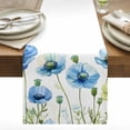 Blue Poppy Cotton Linen Table Runner Watercolor Flowers Dining Table ...