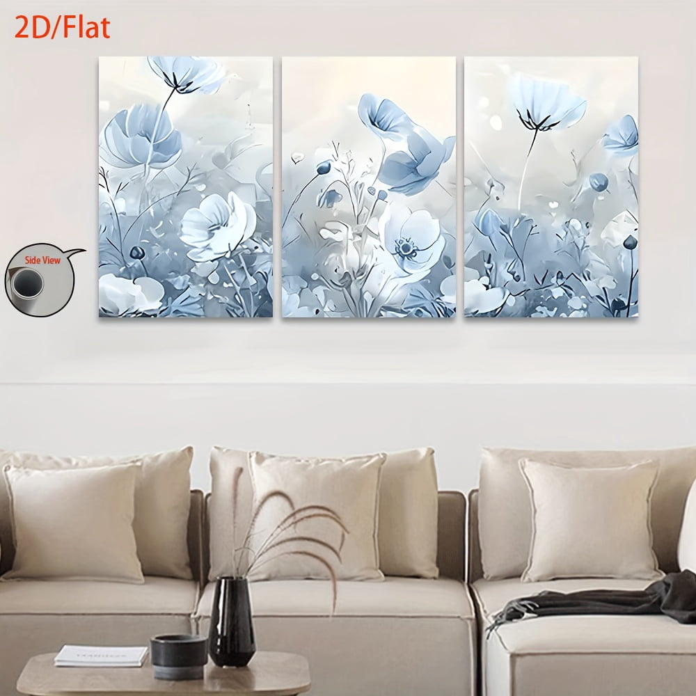 [Blue Poppy Floral Art Print] 2D Flat, [JIT]3pcs/set, 2D/Flat, canvas ...