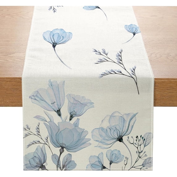 Blue Poppy Floral Table Runner 13x72 Inch Summer Flowers Spring Kitchen ...
