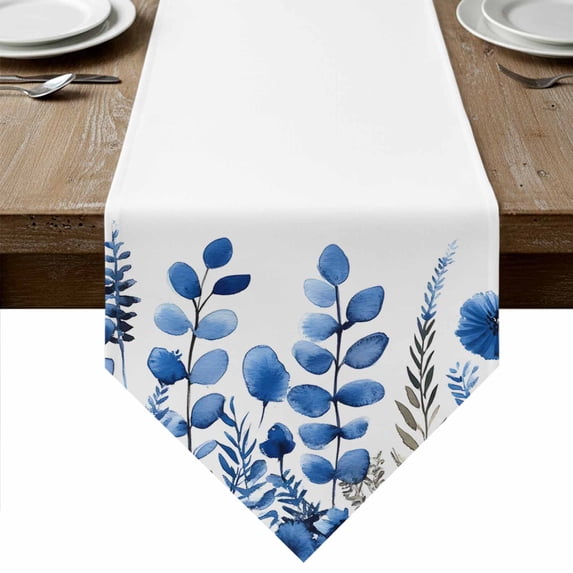 Blue Poppy Floral Table Runner Linen Burlap Table Runner 48 Inches Long ...