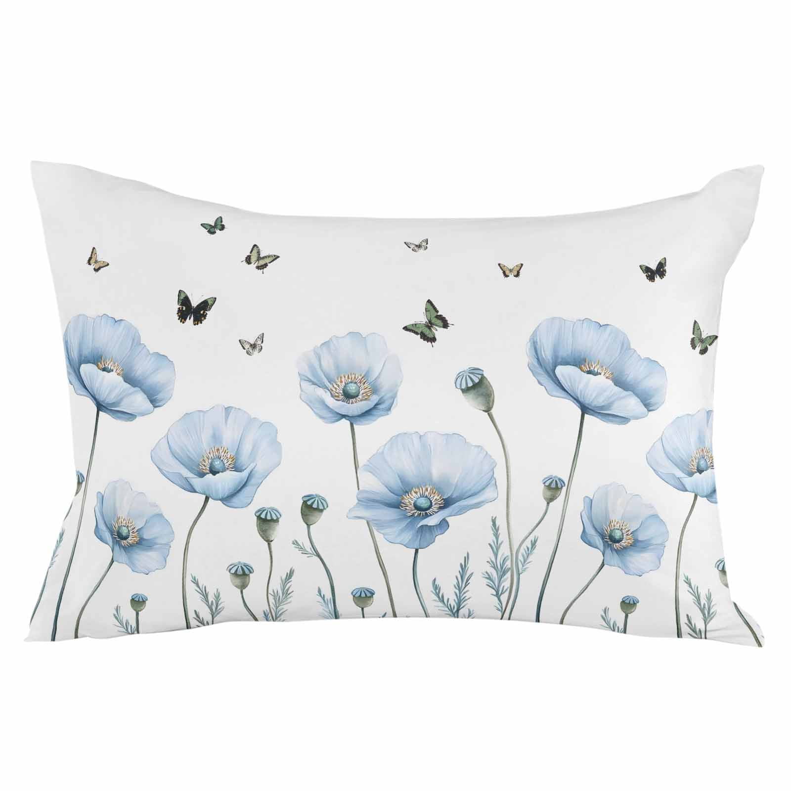 Blue Poppy Floral Throw Pillow Cover 20 x 36 Inch Decorative Pillow ...