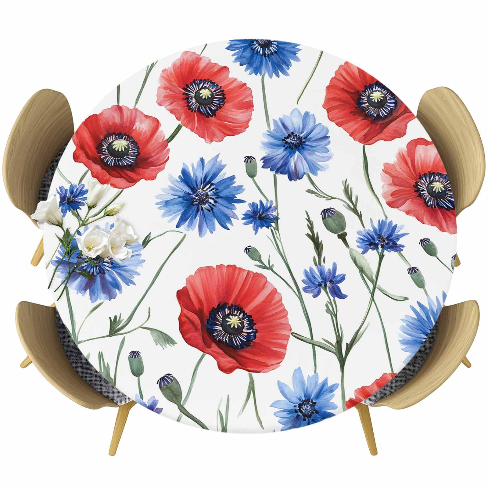Blue Poppy Flower Round Tablecloth 45-54 Inch Round Fitted Table Cloth ...