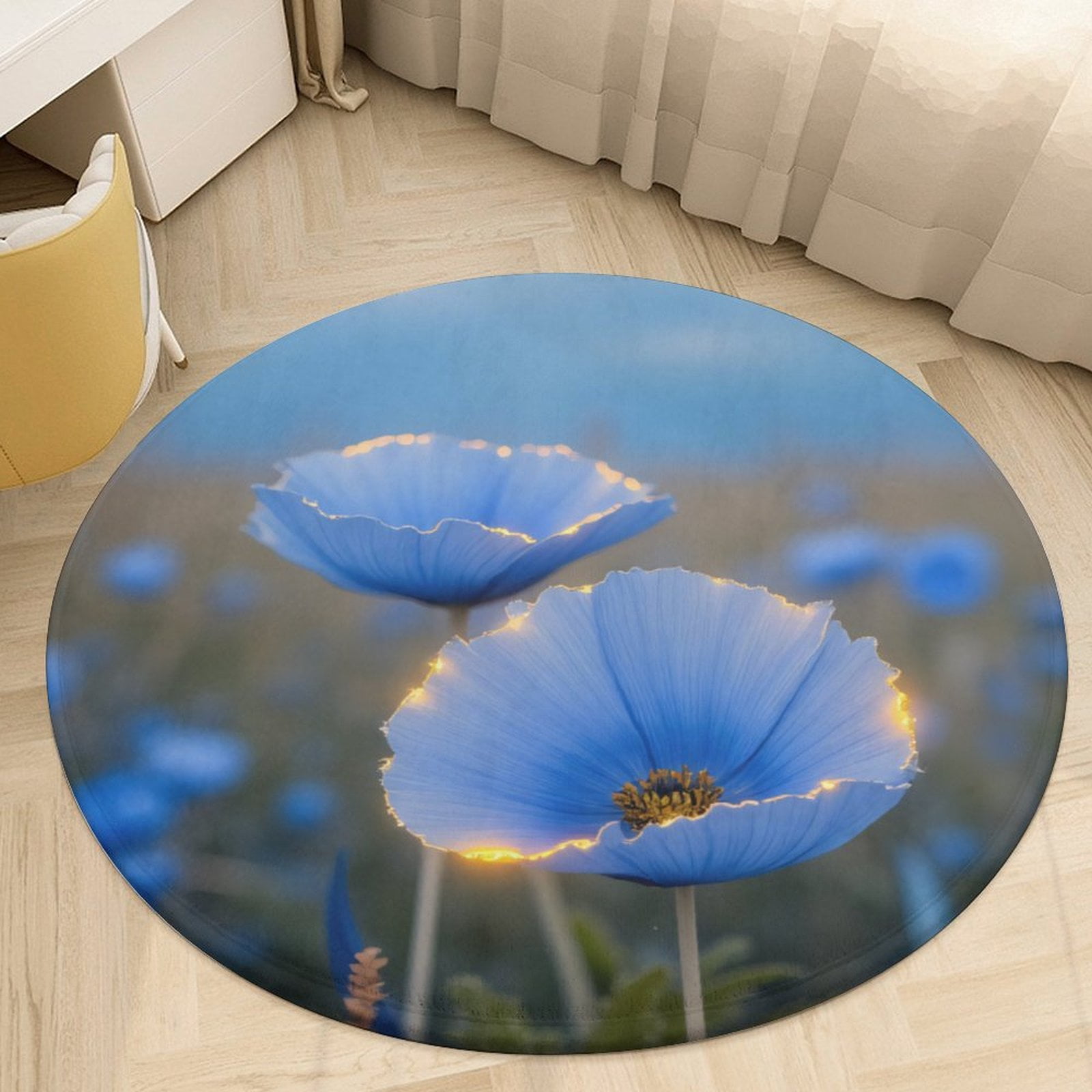 Blue Poppy Flowers in Bloom Round Area Rugs for Bedroom Living Room ...