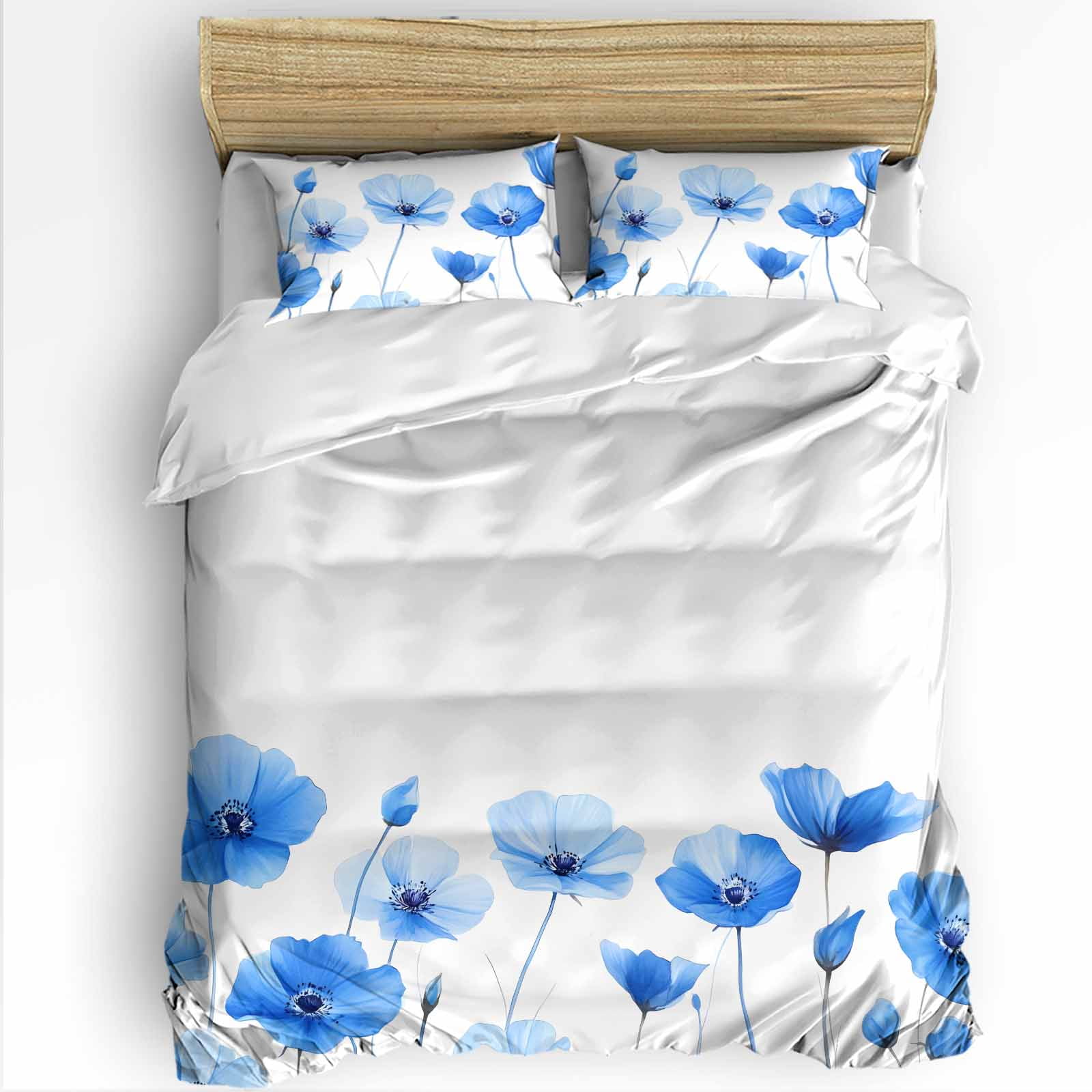 Blue Poppy Full Size Comforter Set, Spring Flowers Spring Blue ...