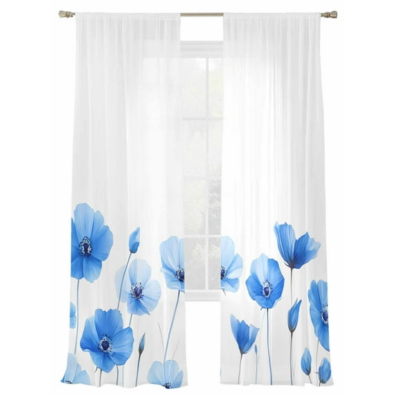 Blue Poppy Sheer Curtains 2 Panels Set Spring Flowers Spring Sheer ...