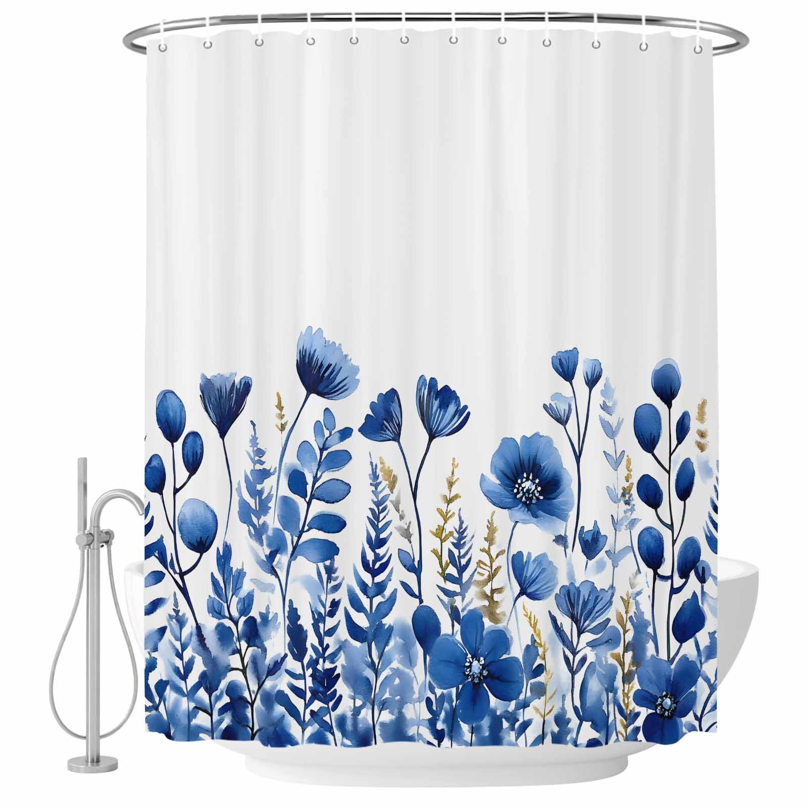 Blue Poppy Shower Curtain Set - Standard 72" x 72" Washable Bathtub ...