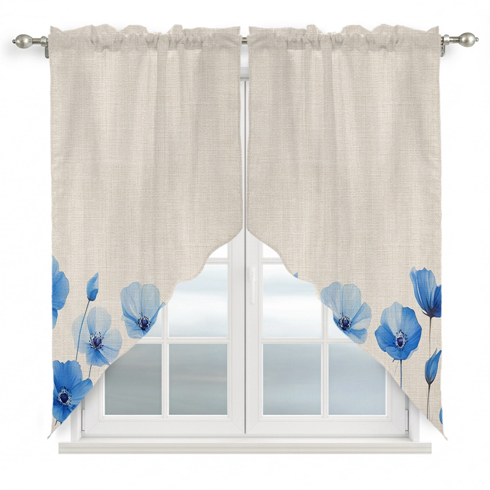 Blue Poppy Swag Curtain Valance for Window 2 Panels Spring Florals ...