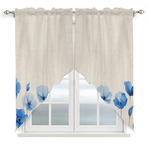 Blue Poppy Swag Curtain Valance for Window 2 Panels Spring Florals ...