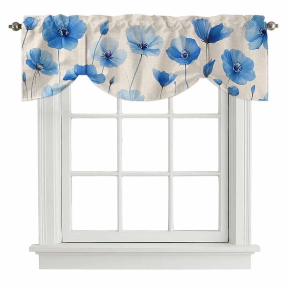 Blue Poppy Tie Up Valance for Windows, Spring Flowers Spring Adjustable ...