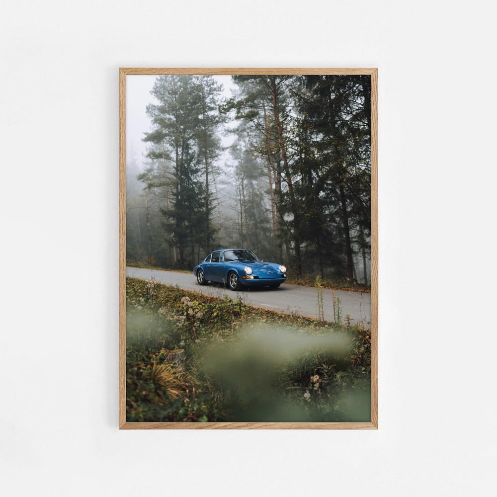 Blue Porsche 911 Poster, Old Porsche Sport Rear View, Black & White ...