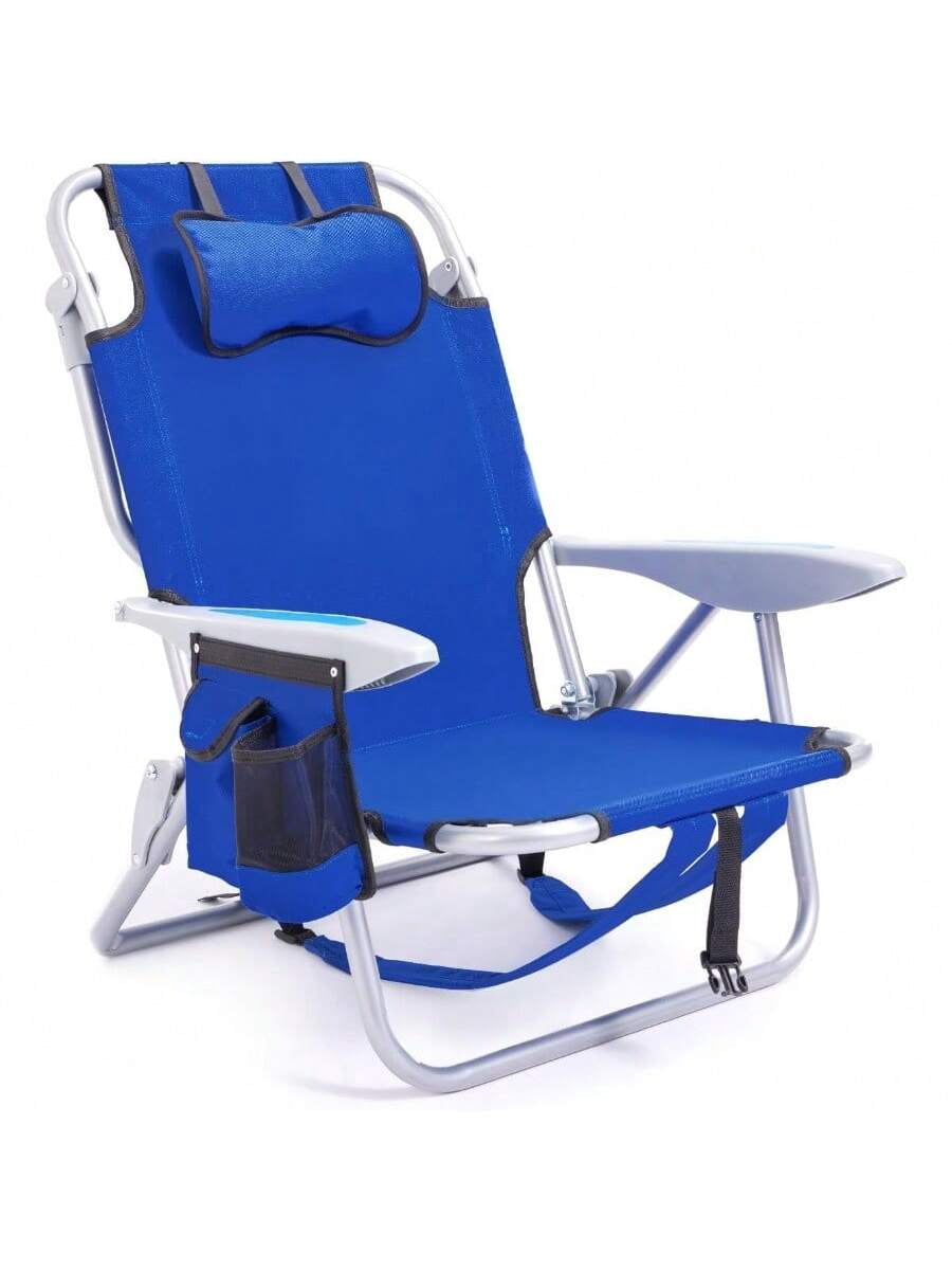Blue Portable Beach Chair For Adults, Folding Reclining Outdoor Camping ...