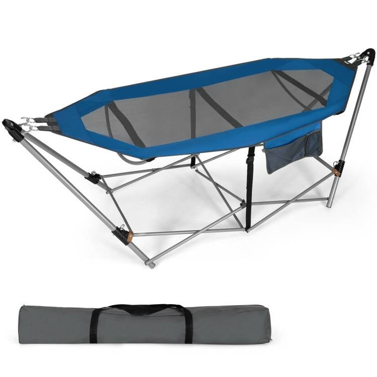 Blue Portable Camping Foldable Hammock with Stand and Carry Case ...