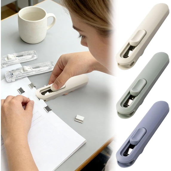 Blue Portable Clip Stapler With 108 Reusable Clips New Push Clip Device ...