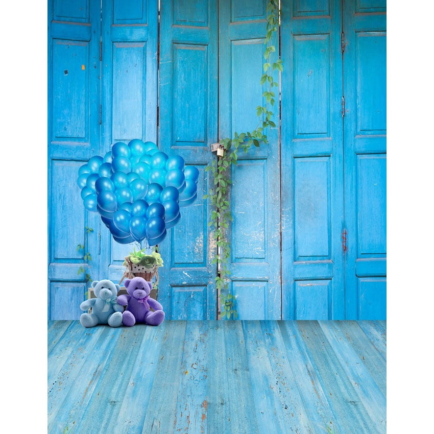 Blue Portrait Door Photography Backdrops Wooden Floor 3D Backgrounds ...