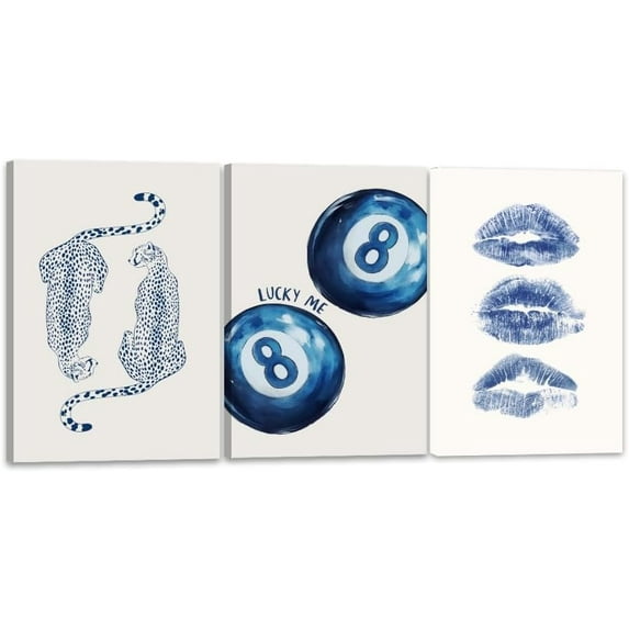 Blue Posters Funky Cheetah Wall Art Retro Lucky 8 Ball Poster Set of 3 ...