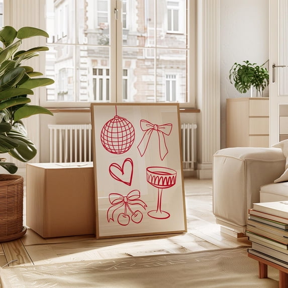 Blue Preppy Bow Coquette Wall Art, Unframed Paper Print Size 12x18 ...