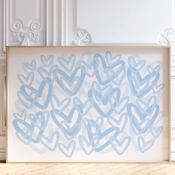 Blue Preppy Hearts Print Trendy Wall Art Girly Dorm Room Decor ...