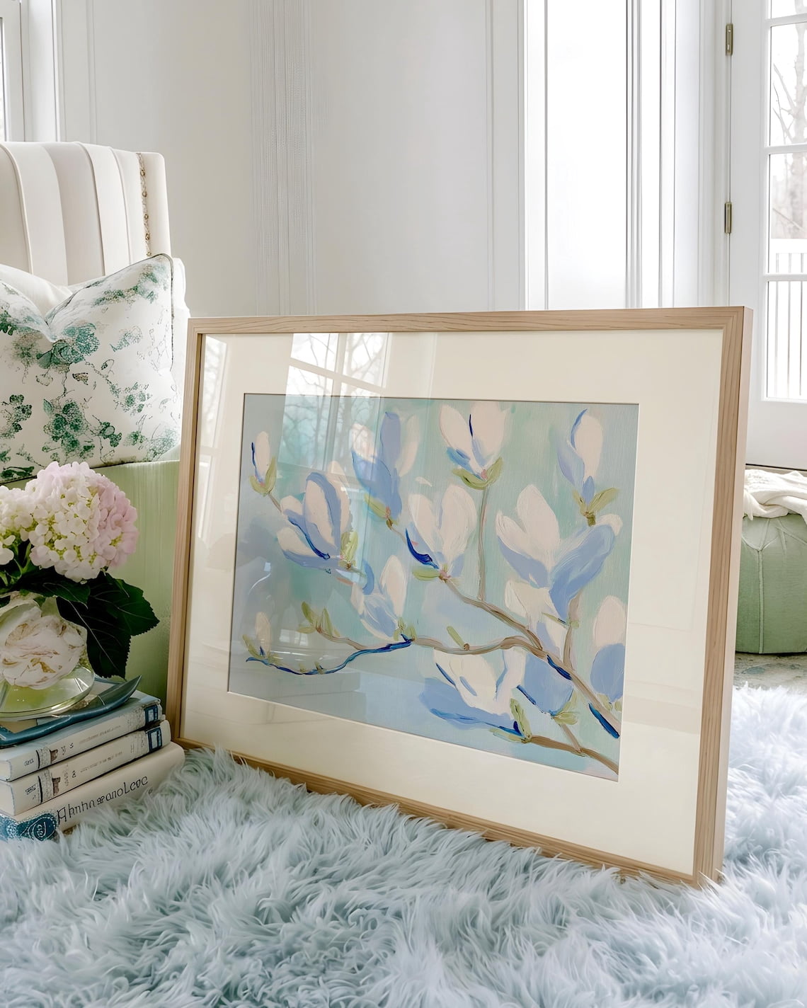 Blue Preppy Magnolia Southern Floral Botanical Retro Decor Coastal ...