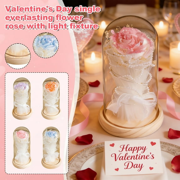 Blue Preserved Rose Flowers Bouquet with Led Light Valentines Day Gifts ...