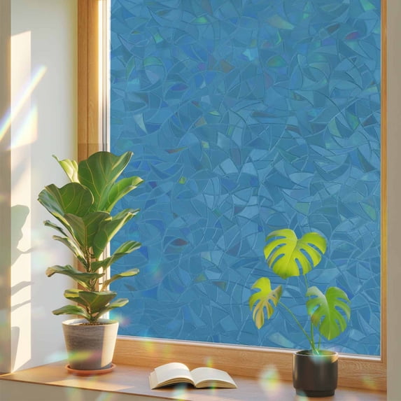 Blue Privacy Window Film, Decorative Stained Glass Window Film, Modern ...