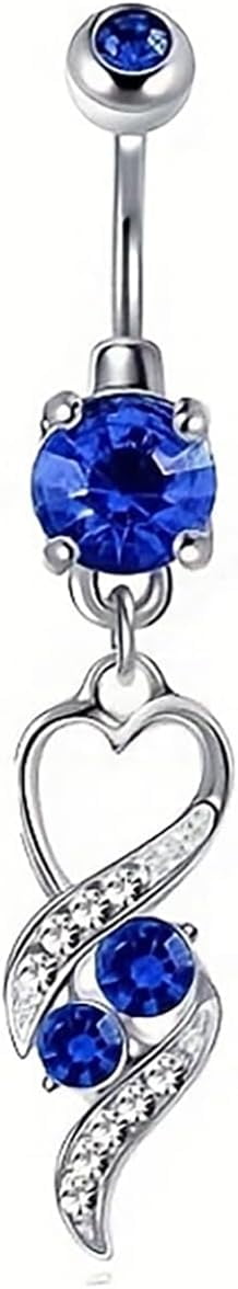 Blue Pro Heart Belly Button Rings 14G Surgical Deluxe Stainless Steel ...